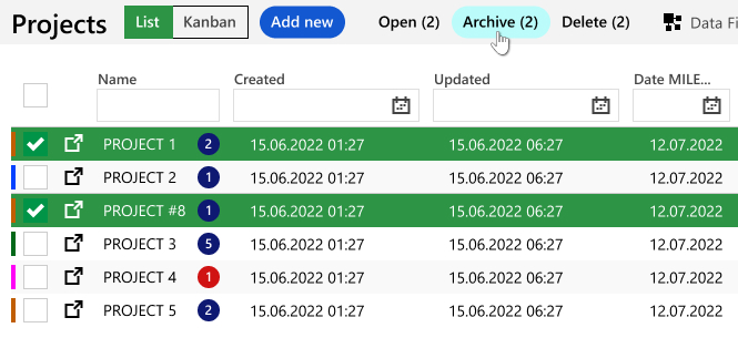Project List – Help Center